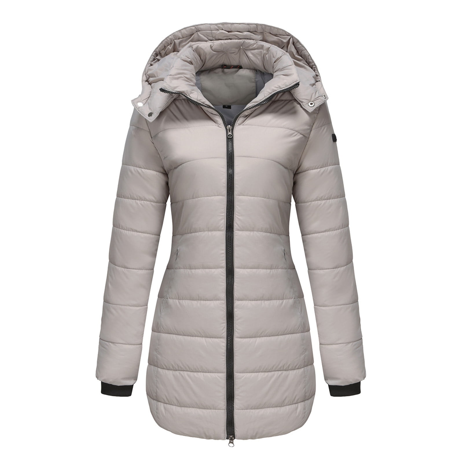 Womans Puffer Quilted Down Coat with Removable Hood Thick Long Jacket ...