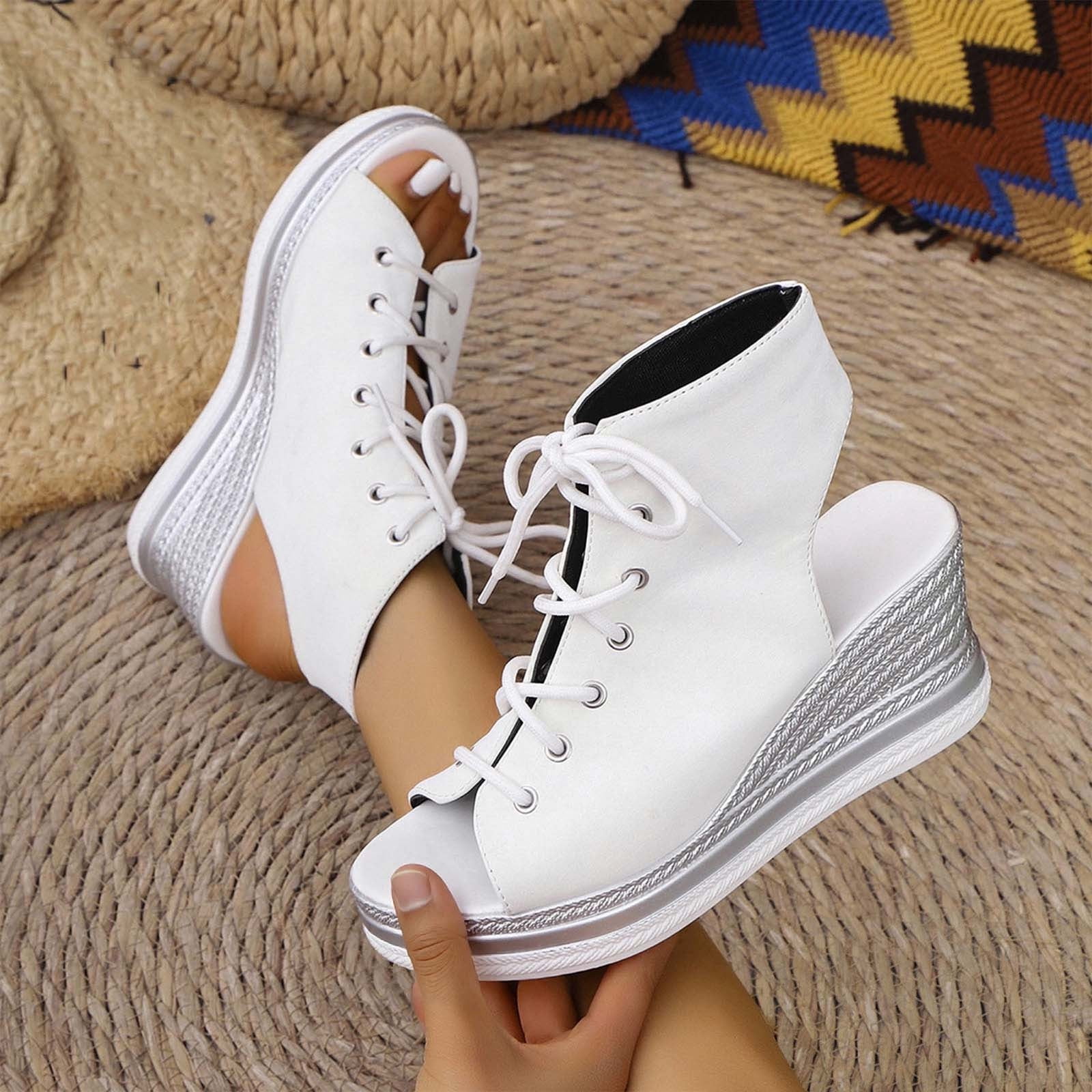Womans Sandals Wedge Platform Closed Toe Lace-up Shoes Casual Summer ...