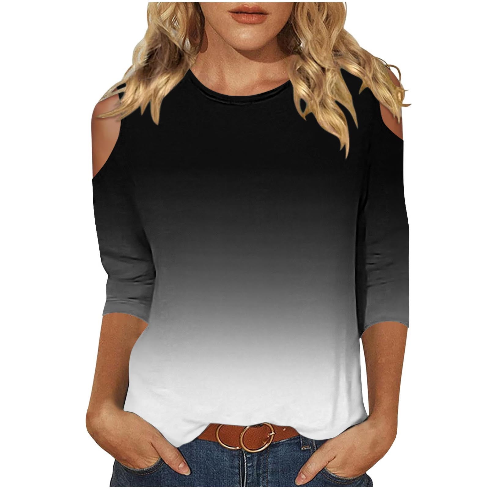 Womans Shirts Plain Womens Tshirts Women's Fashion Printed T-shirt 3/4 ...