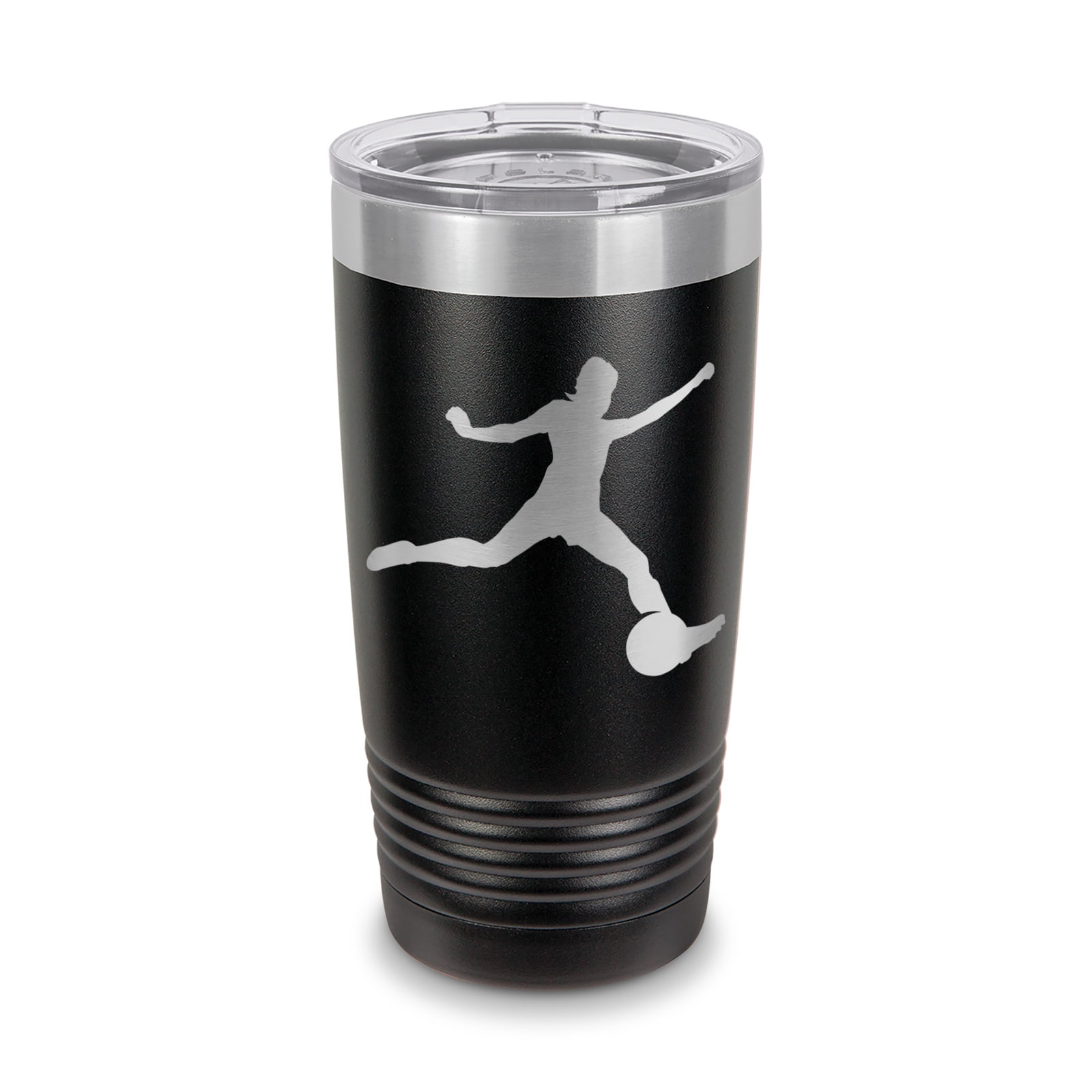 Womans Soccer Player Tumbler 20 oz - Laser Engraved w/ Clear Lid ...