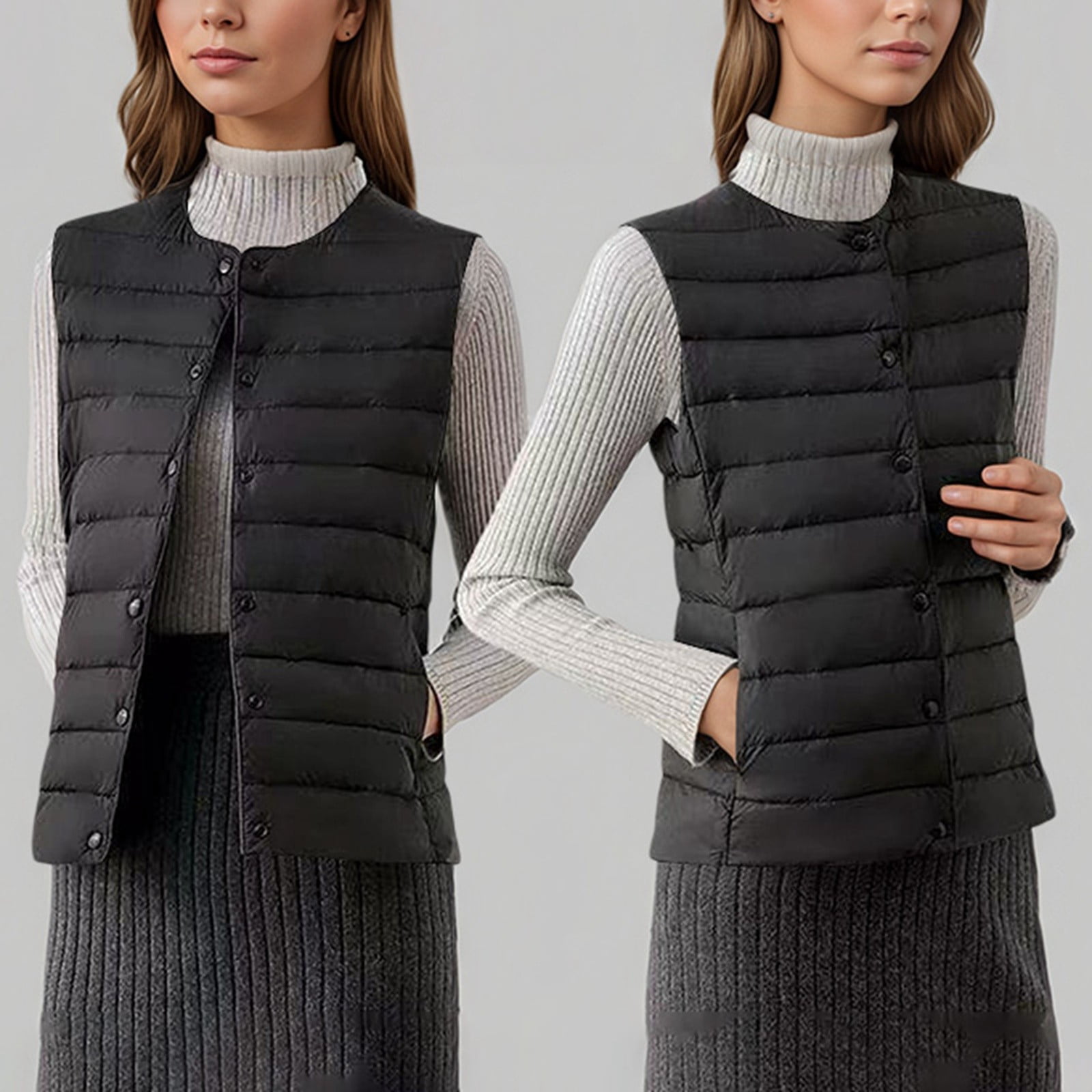 Womans Vest Women's Puffer Vest Button Down Sleeveless Lightweight ...