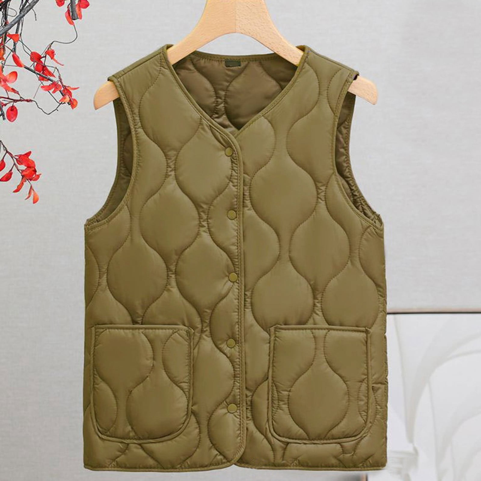 Womans Vests Puffer Vest for Women Button Down Sleeveless Vest ...