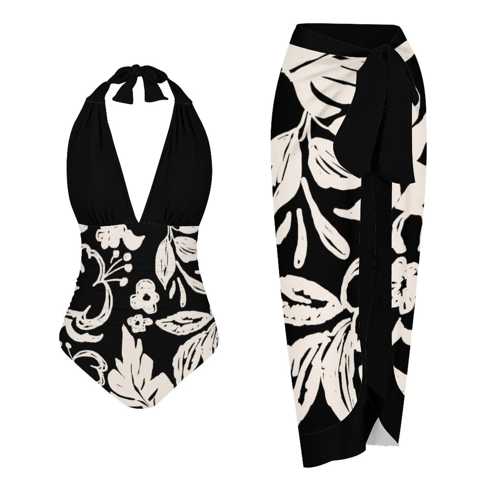 Women 1 Piece Swimwear 1 Piece Cover Up Two Piece Vintage Print