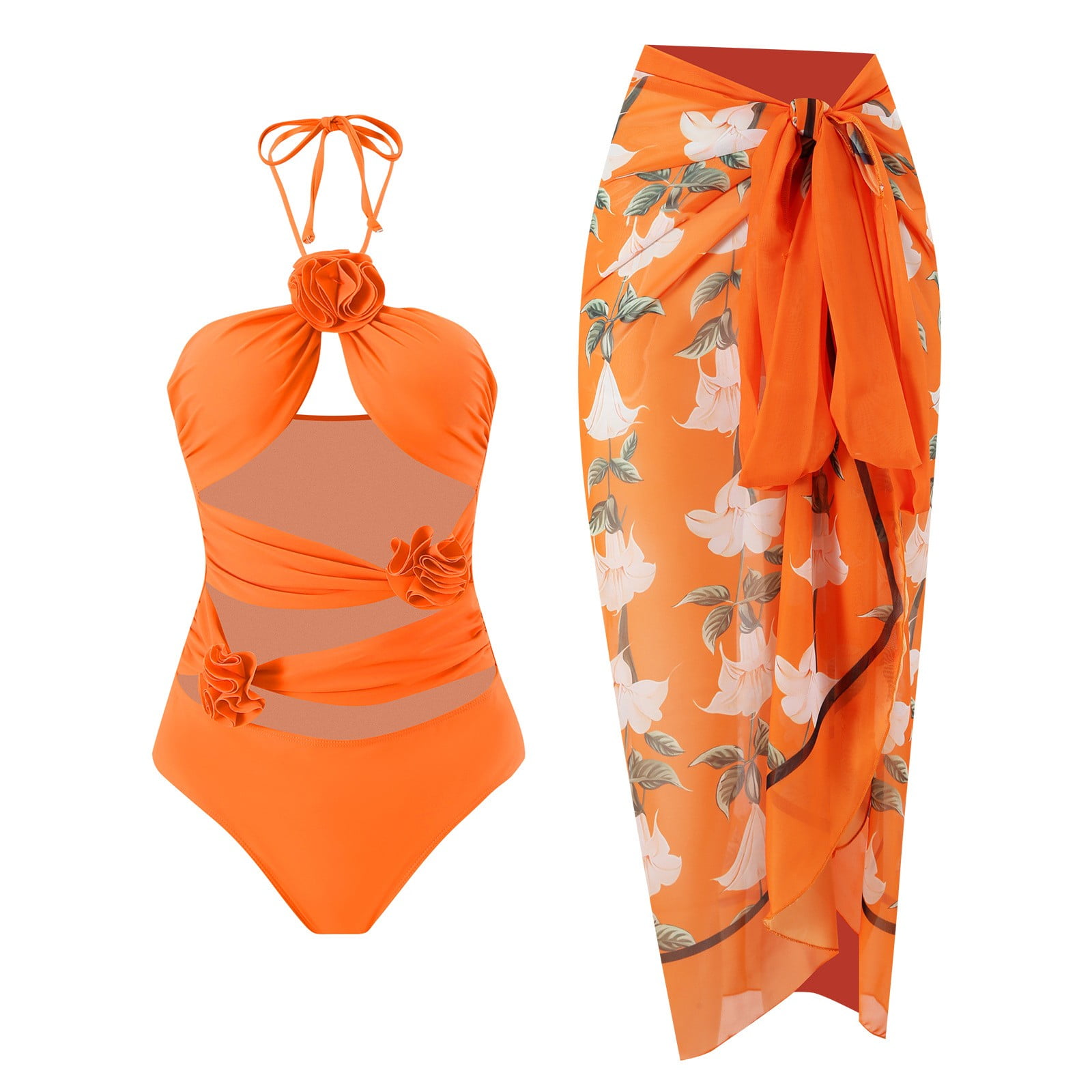 Women 1 Piece Swimwear1 Piece Cover Up Two Piece Vintage Print Swimsuit Monokini Bikini 2 Piece