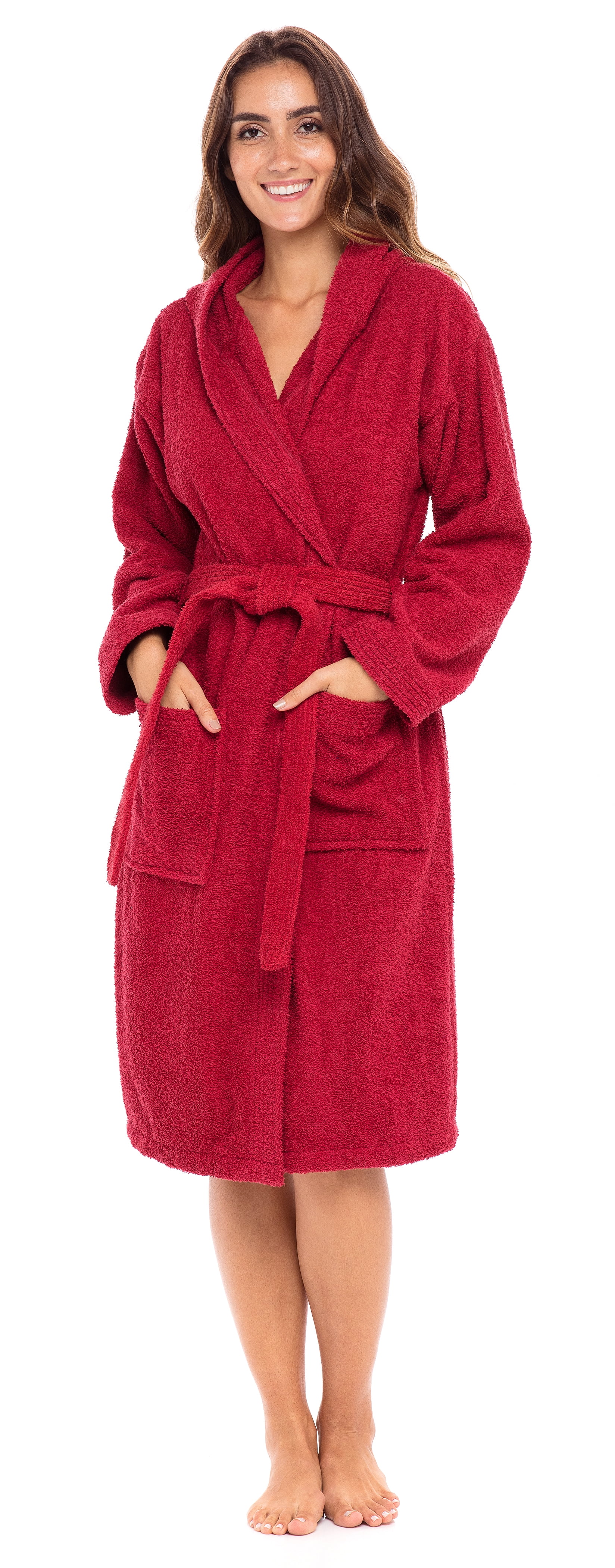 SkylineWears Women's 100% Terry Cotton Hooded Bathrobe, Luxury Shawl ...