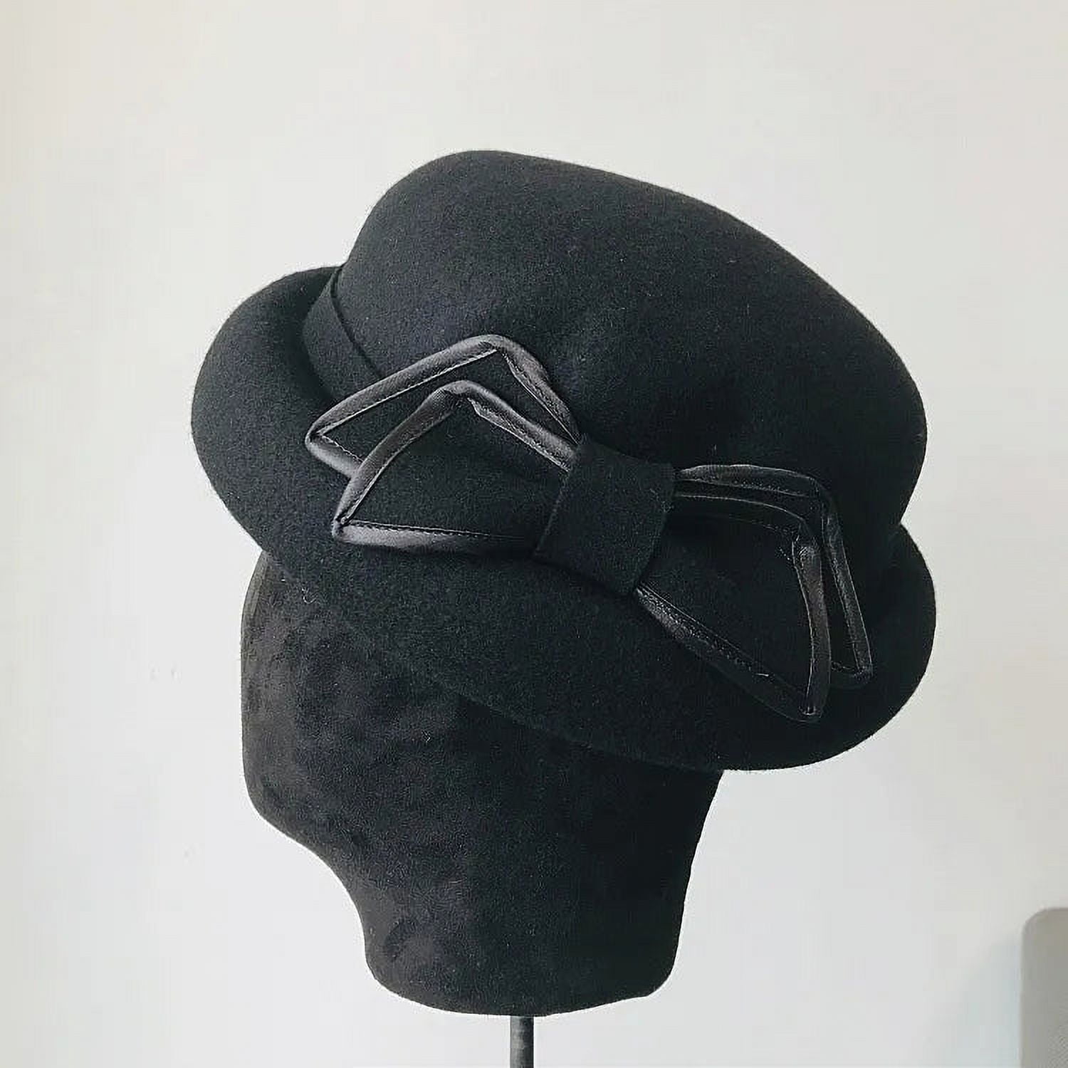 Women 100%Wool Felt Fedoras Soild Nice Bow Adorn Round Top Women Hats ...
