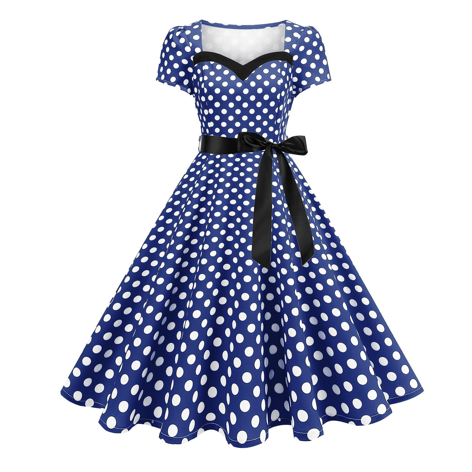 Women 1950s Rockabilly Swing Dress Cute Polka Dot Pleated Sweetheart ...