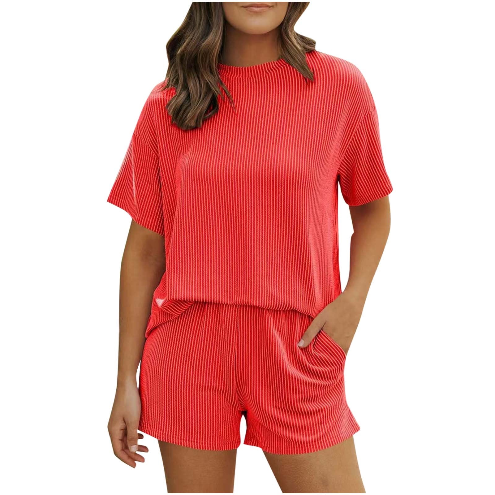 Women 2 Piece Outfits 2025 Oversized Summer Short Sets Casual Ribbed ...