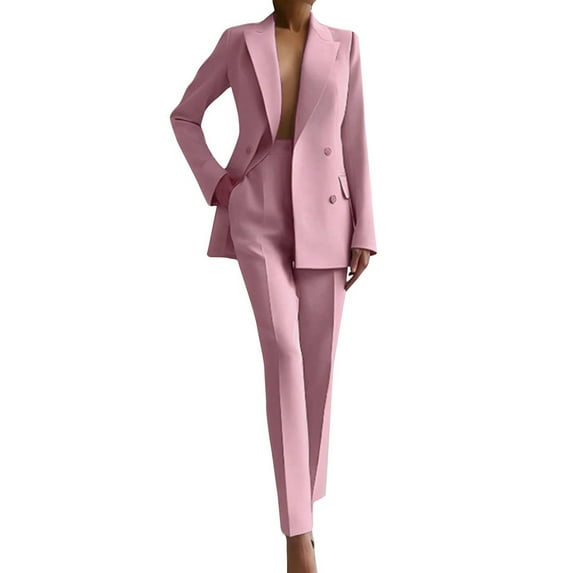 Women 2 Piece Outfits Double Breasted Blazer and Straight Leg Work ...