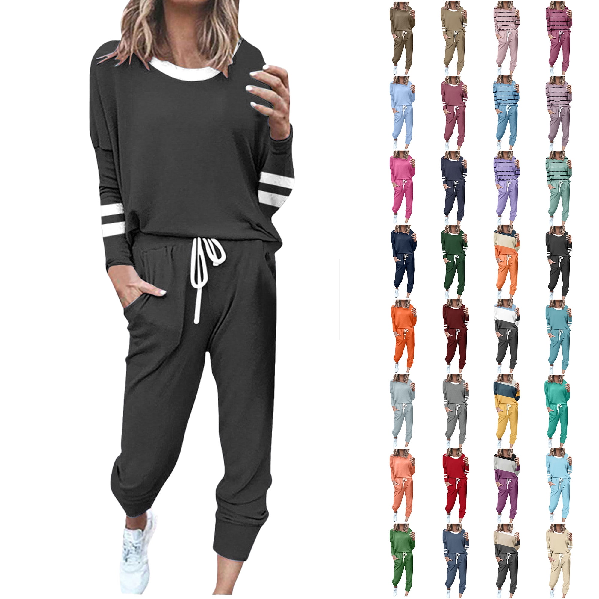 Women 2 Piece Outfits Long Sleeve Pullover Jogger Sweatpants Lounge ...