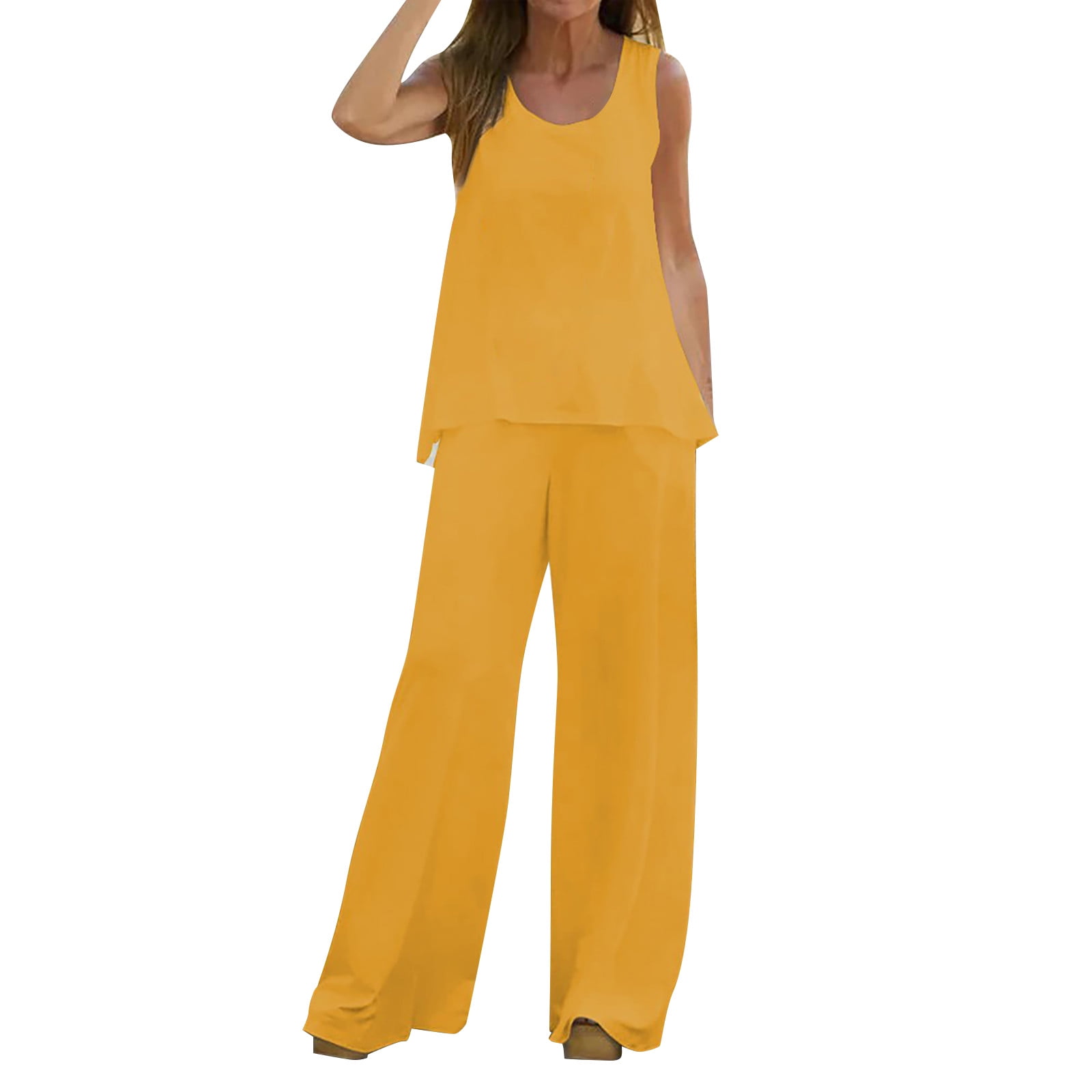 Women 2 Piece Set Outfits Boho Casual Solid Color Vest Sleeveless Shirt