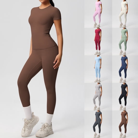 Women 2 Piece Workout Sets Padded Tank Tops Tummy Control Leggings Gym ...