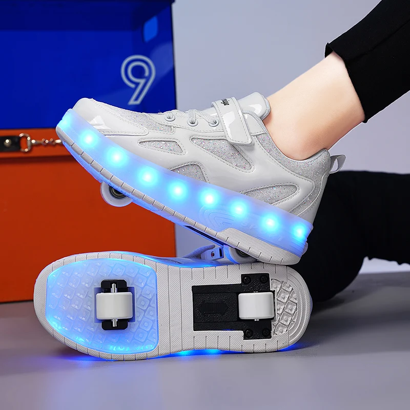 Women 2-wheel Roller Skate Shoes Trend Girls' Shoes With LED ...