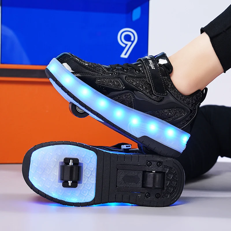 Women 2-wheel Roller Skate Shoes Trend Girls' Shoes With LED ...
