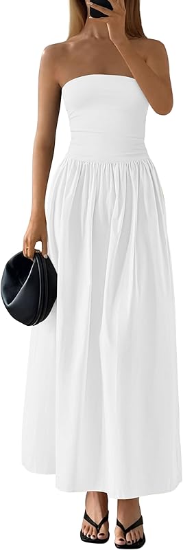 Women 2025 Summer Elegant Strapless Maxi Dress Tube Top Dress A Line ...