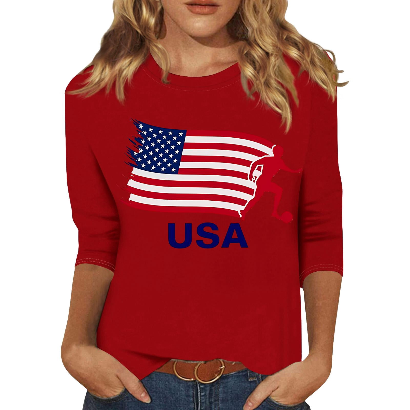 Women 250th Anniversary Usa Shirt National Flag Print 3/4 Sleeve Shirts ...