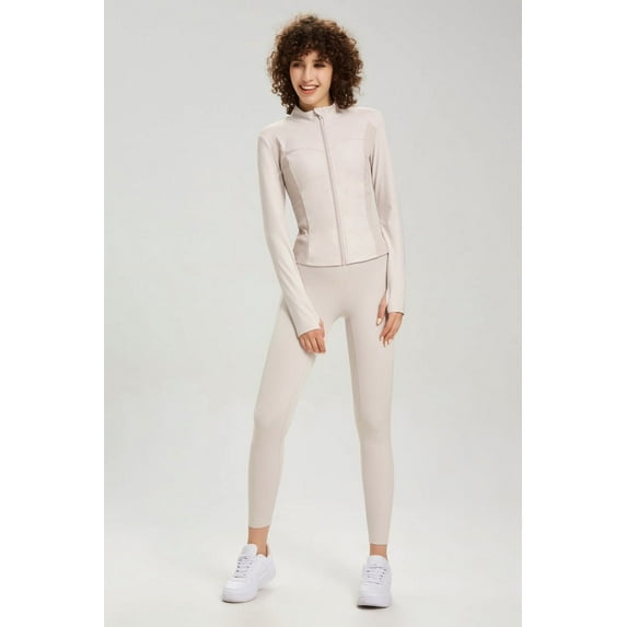 Women 2PCS Yoga Set Full Zip Long Sleeve Top Jacket with Yoga Running ...