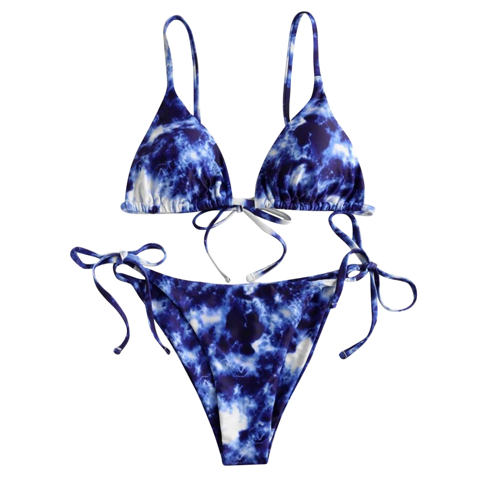 Women 2pcs Bikinis Swimwear Pattern Print Deep V Neck Tankinis Suits