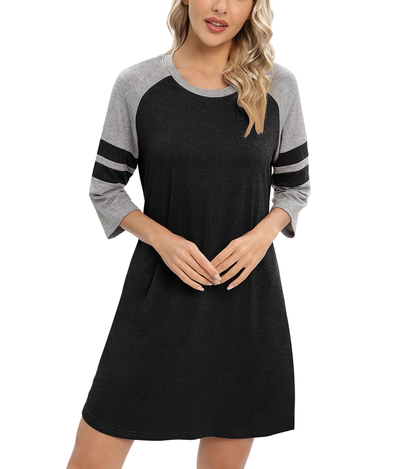 Women 3/4 Sleeve Sleeve Nightgown Loose Fit Sleepshirt Spring Fall ...