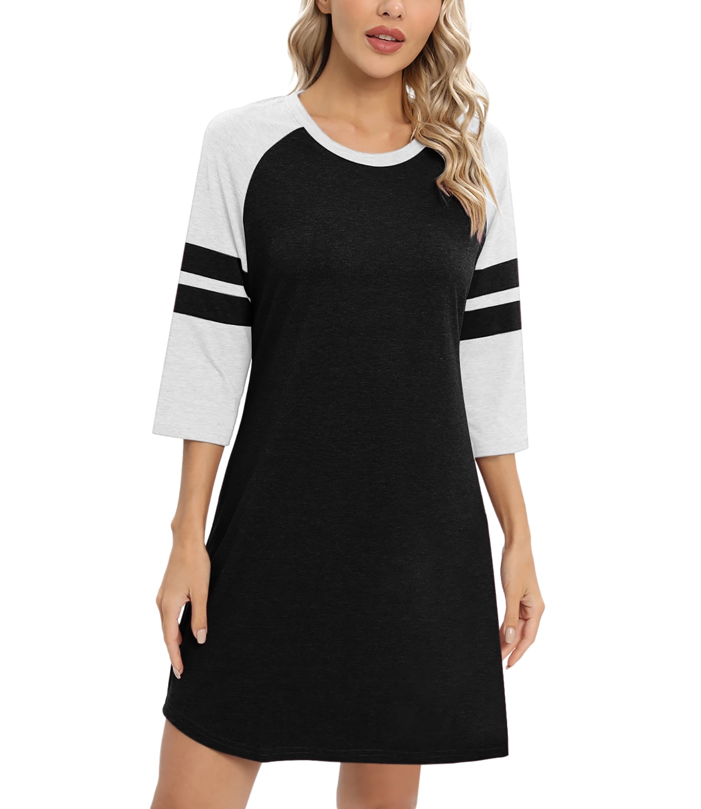 Women 3/4 Sleeve Sleeve Nightgown Loose Fit Sleepshirt Spring Fall ...