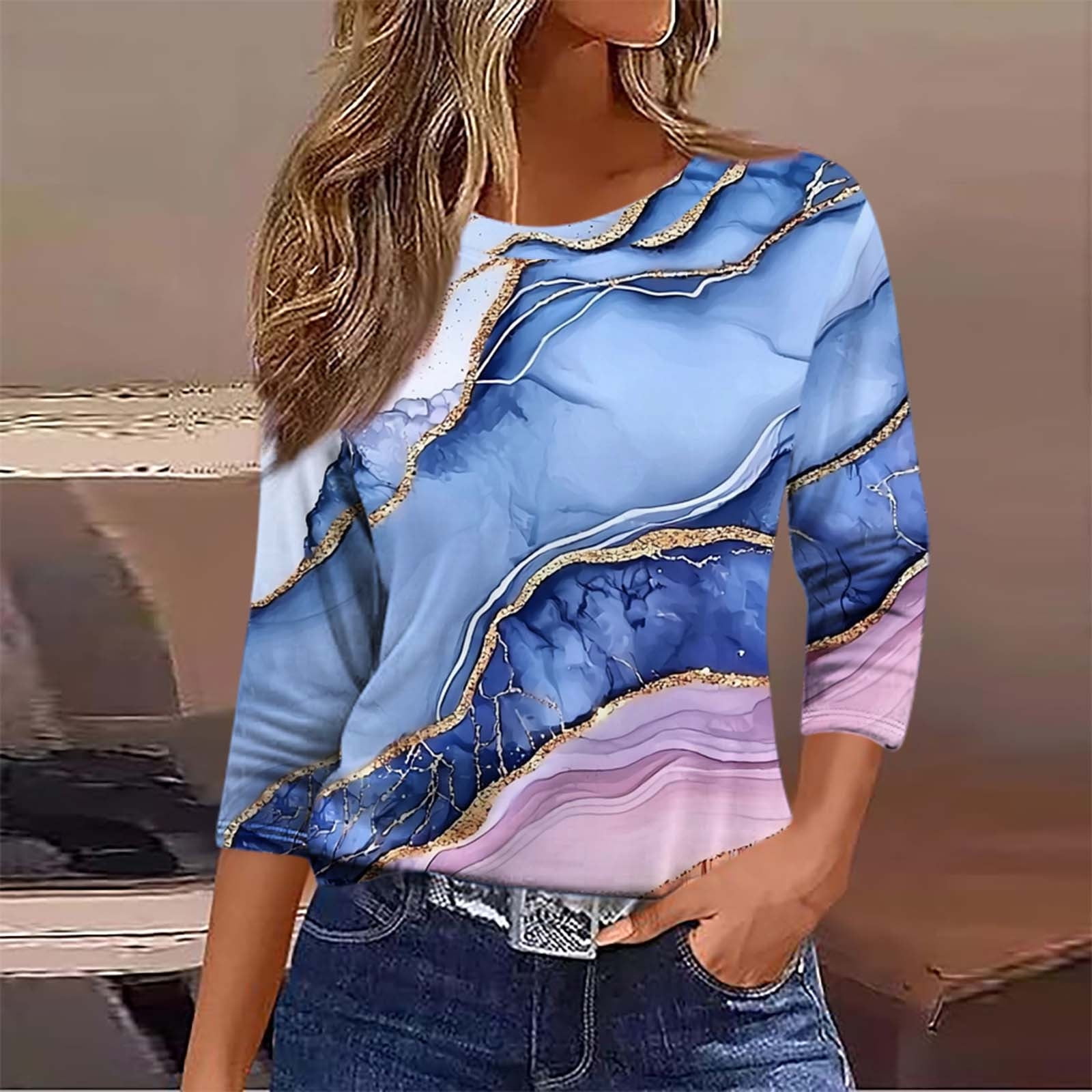 Women 3/4 Sleeve Tops and Blouses Summer Blouses for Women Dressy ...