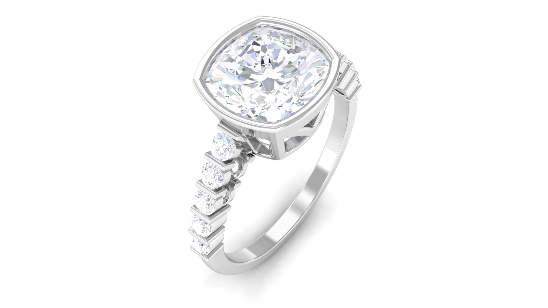 Women 3.75 CT Bezel Set Moissanite Solitaire Engagement Ring, 8 MM Cushion Cut Moissanite Ring ...