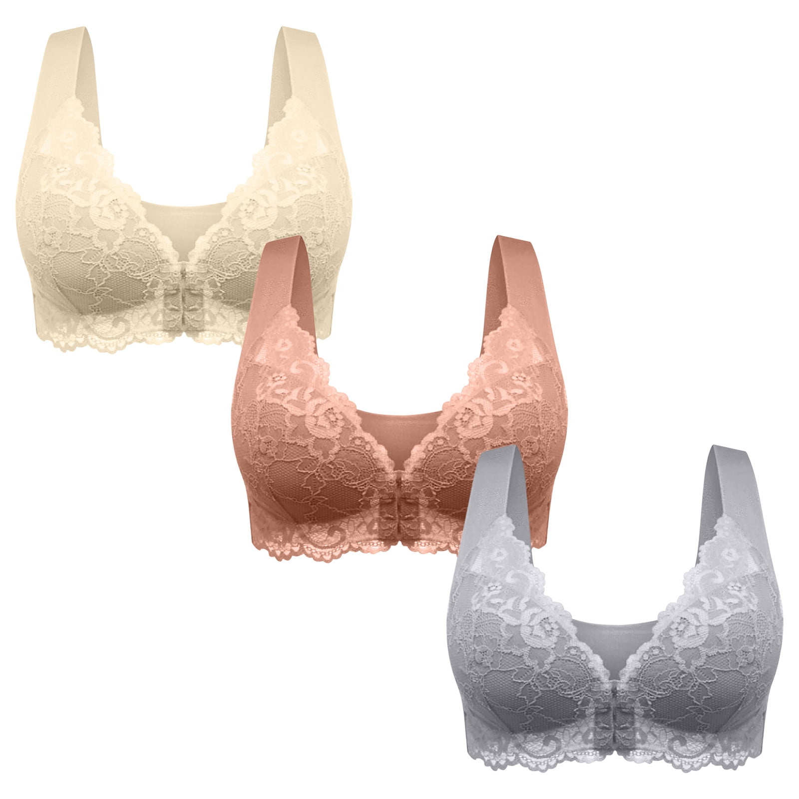 Women 3 Pack Front Closure Post Surgery Compression Everyday Bras for ...