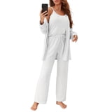 Women 3 Piece Lounge Sets Long Sleeve Cardigan & Crop Top & Wide Leg ...