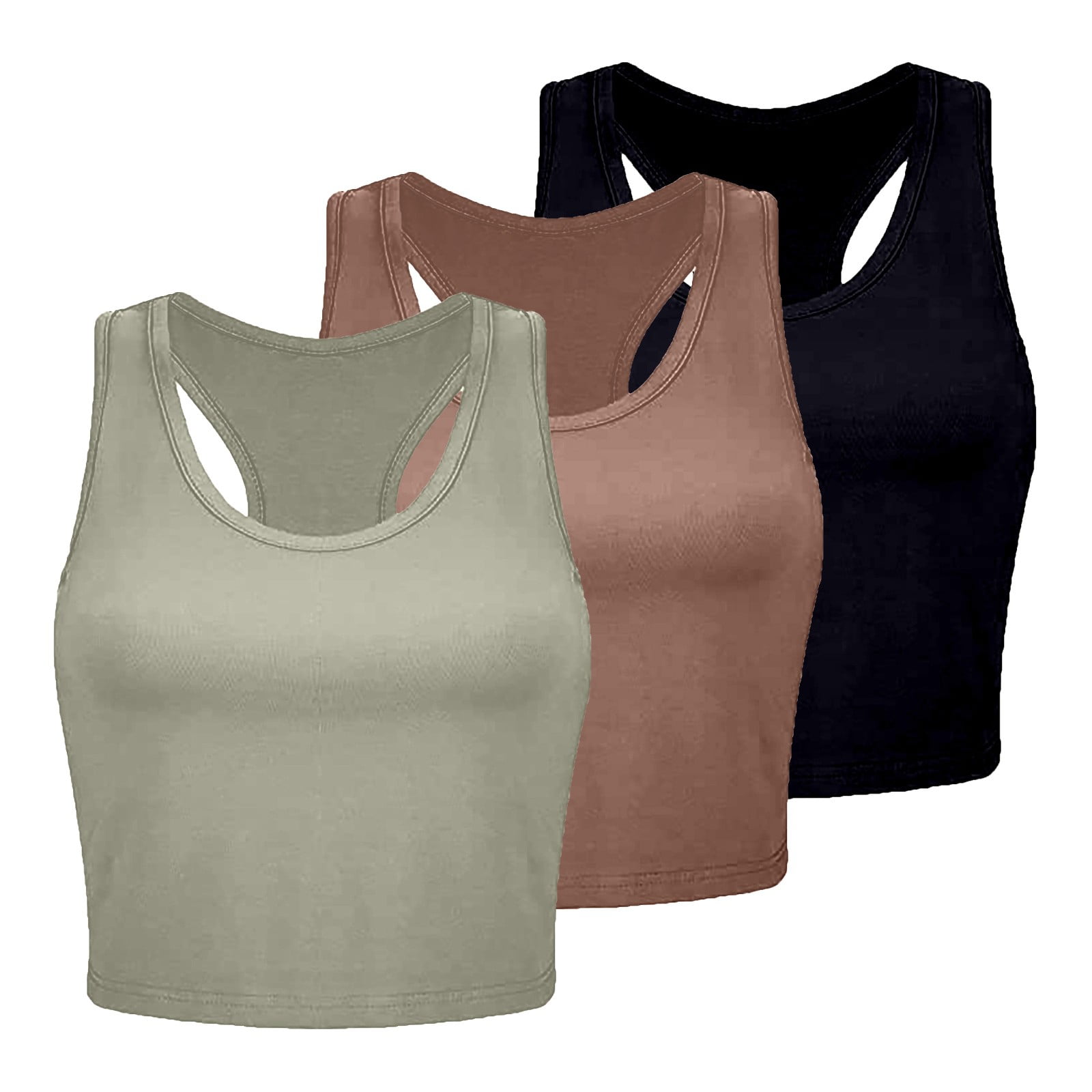 Women 3 Piece Tank Tops Sleeveless Ribbed Seamless Workout Exercise ...