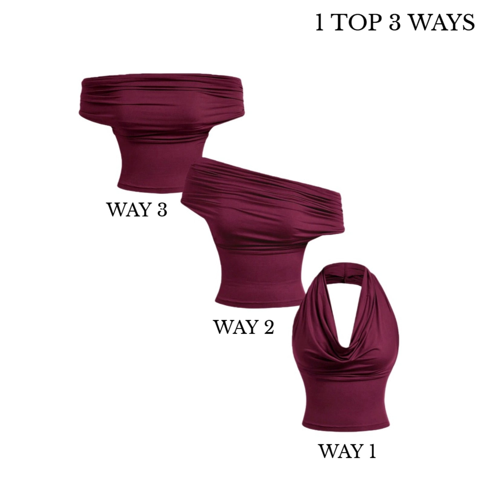 Women 3-Way Convertible Top, Off Shoulder / One Shoulder / Halter Drape ...
