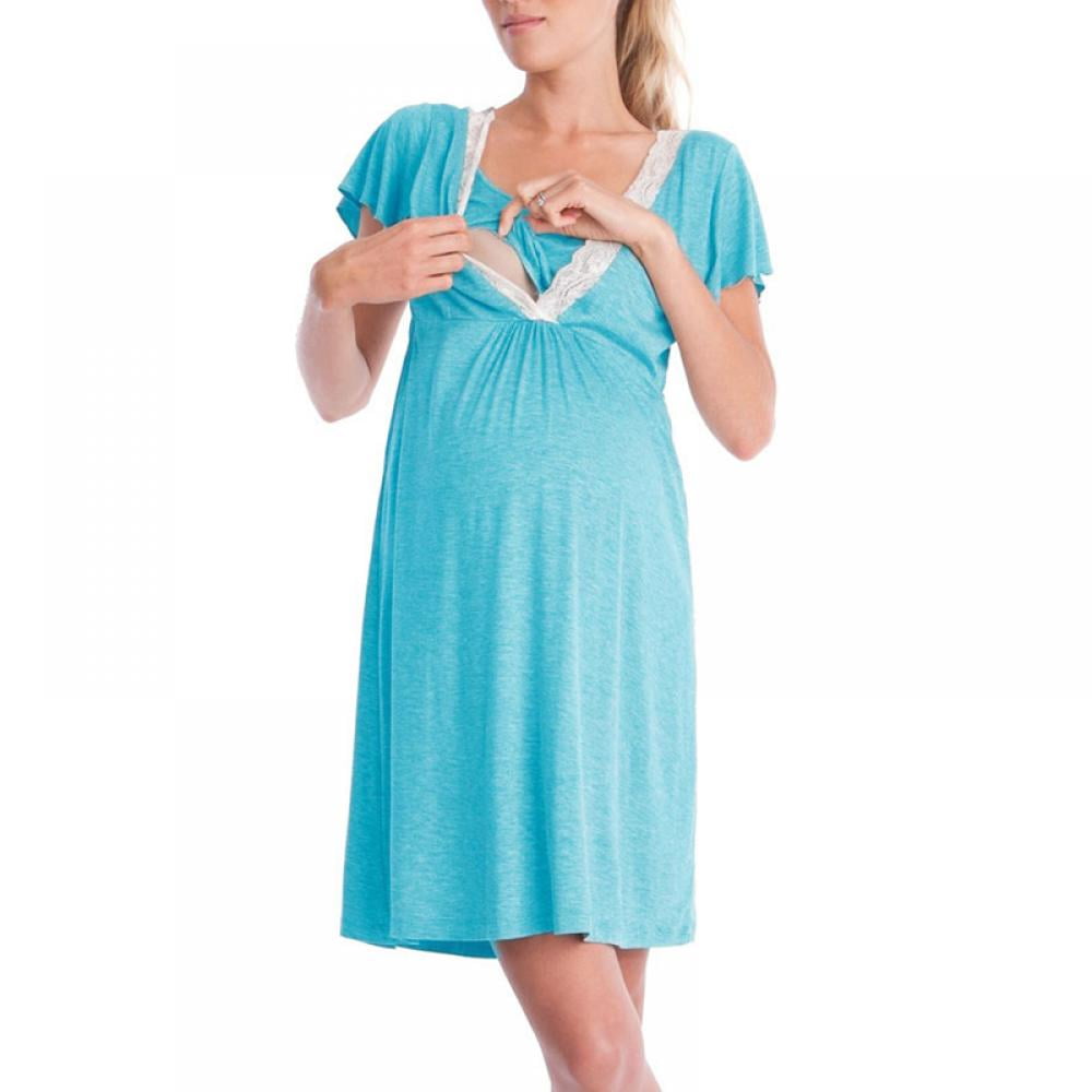 Women 3 in 1 Delivery/Labor/Maternity/Nursing Nightgown Short Sleeve ...