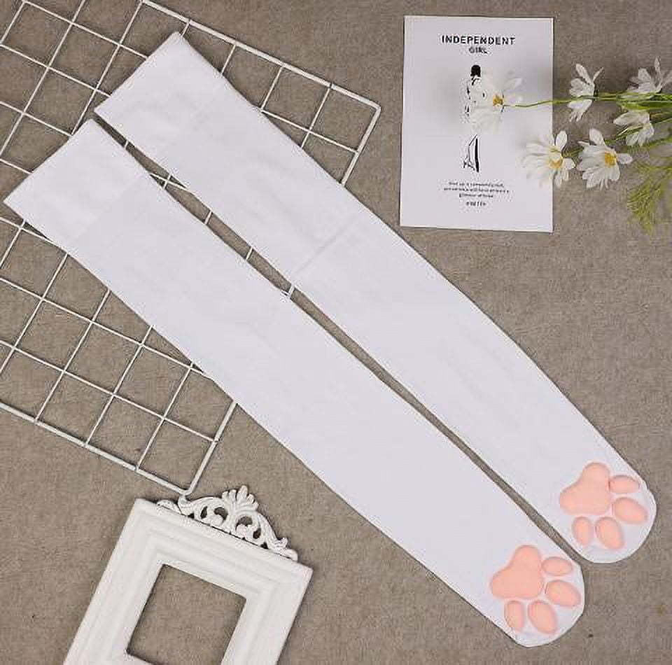 Women 3D Pink Cat Paw Pad Cushion Silk Stockings Kawaii Lolita Block ...
