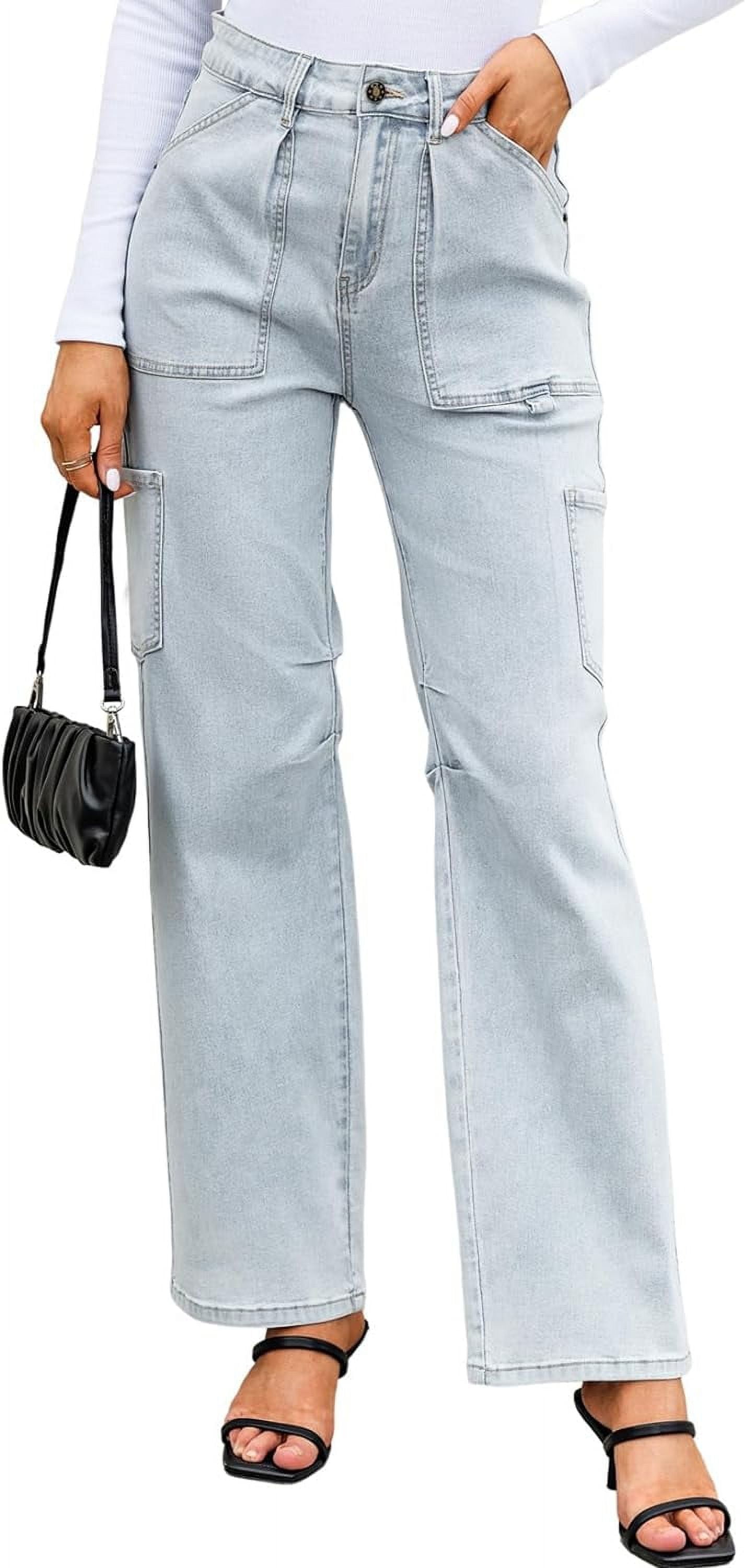 Women 6 Pockets High Waisted Cargo Pants Wide Leg Casual Pants Combat Military Trouser US 4-18 ...