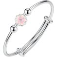 Women 925 Sterling Silver Bangle Pink Flower Decoration Bracelets ...