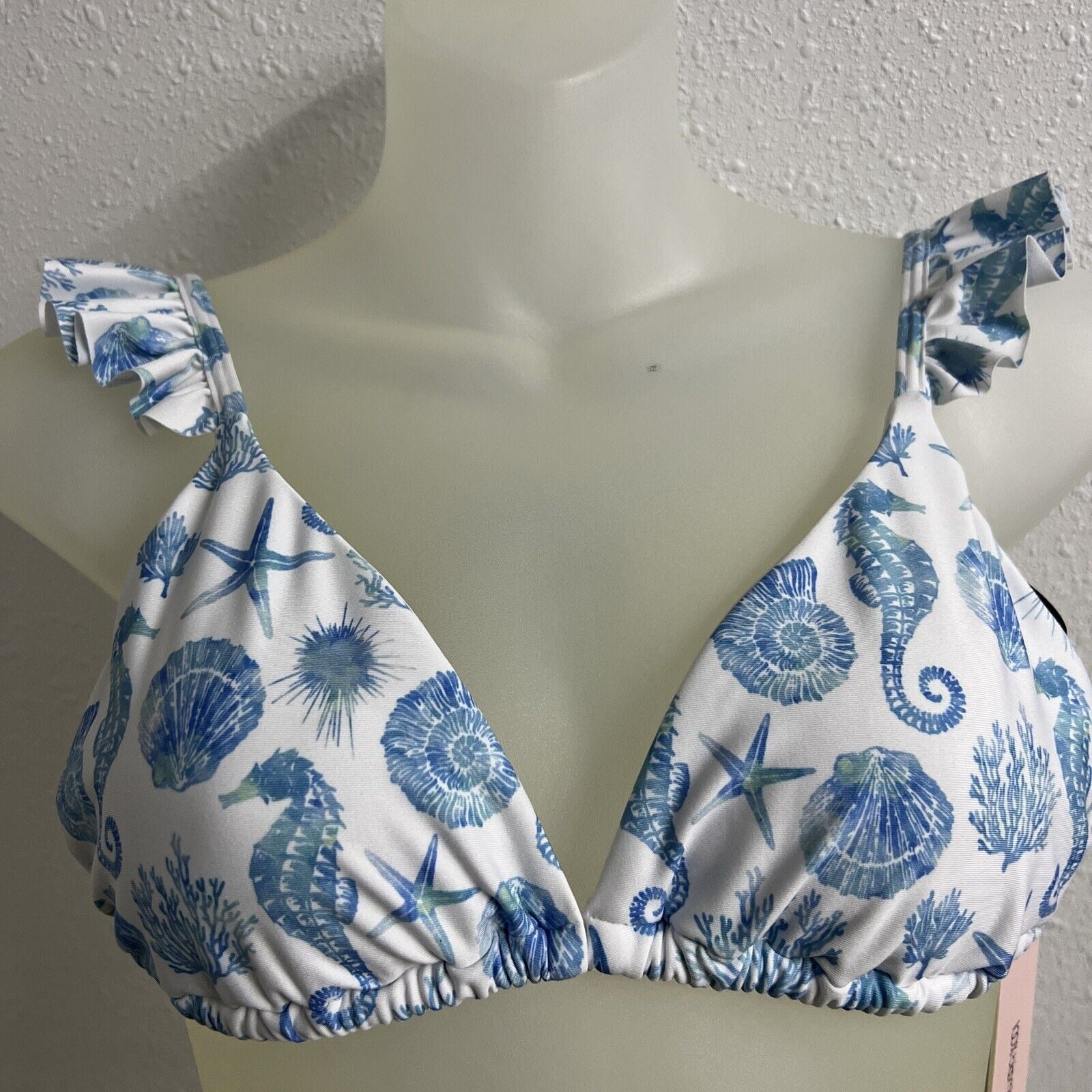 Women AQUA Swim Ruffled Printed Bikini Blue sea Life Top B4HP (Blue Sea ...