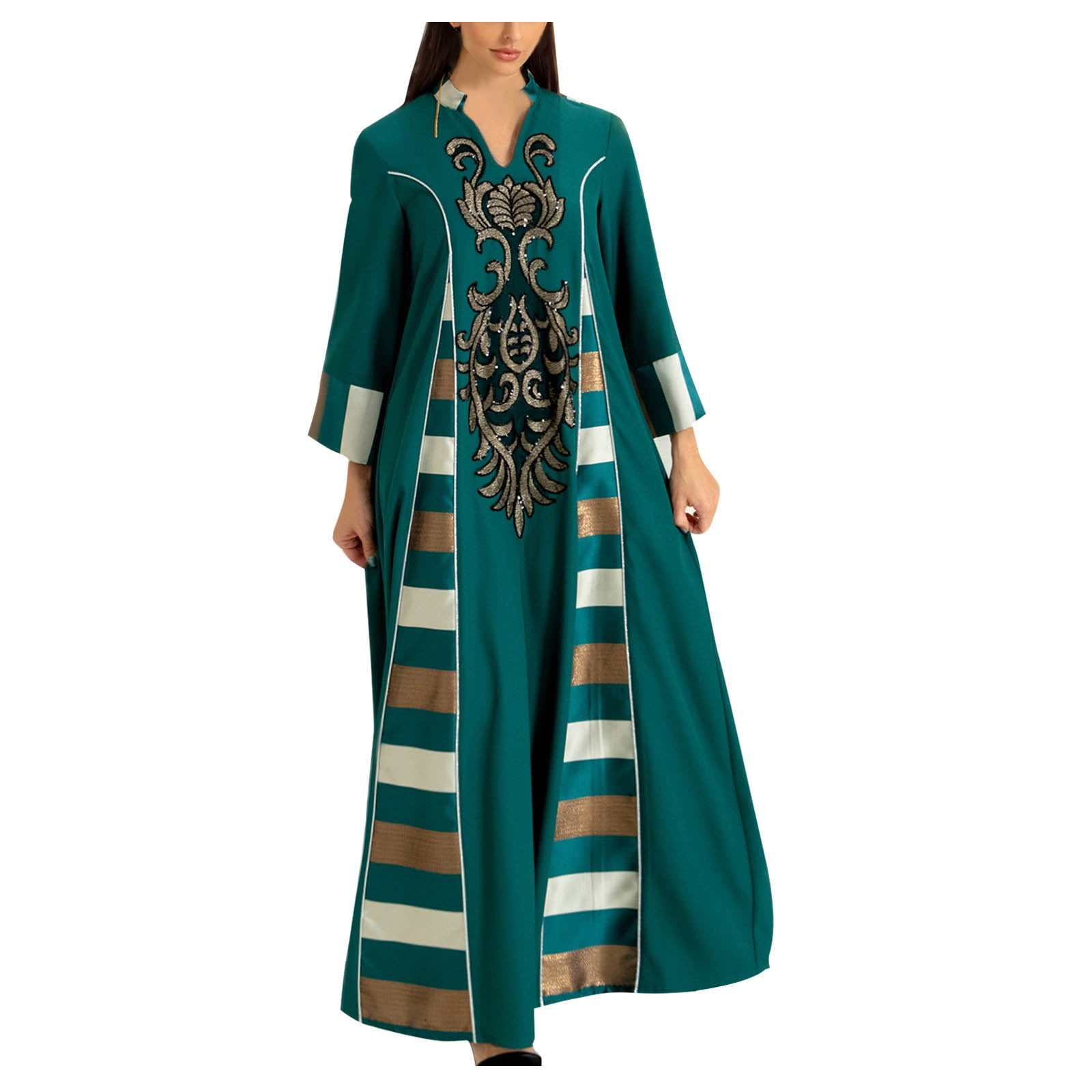 Women Abaya Muslim Kaftan Floral Maxi Dresses Dubai Turkey Middle East ...