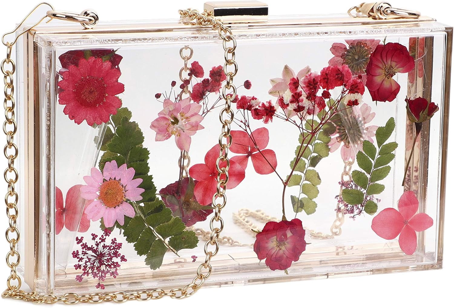 Women Acrylic Clear Clutch Transparent Purse True Flower Inlay With ...
