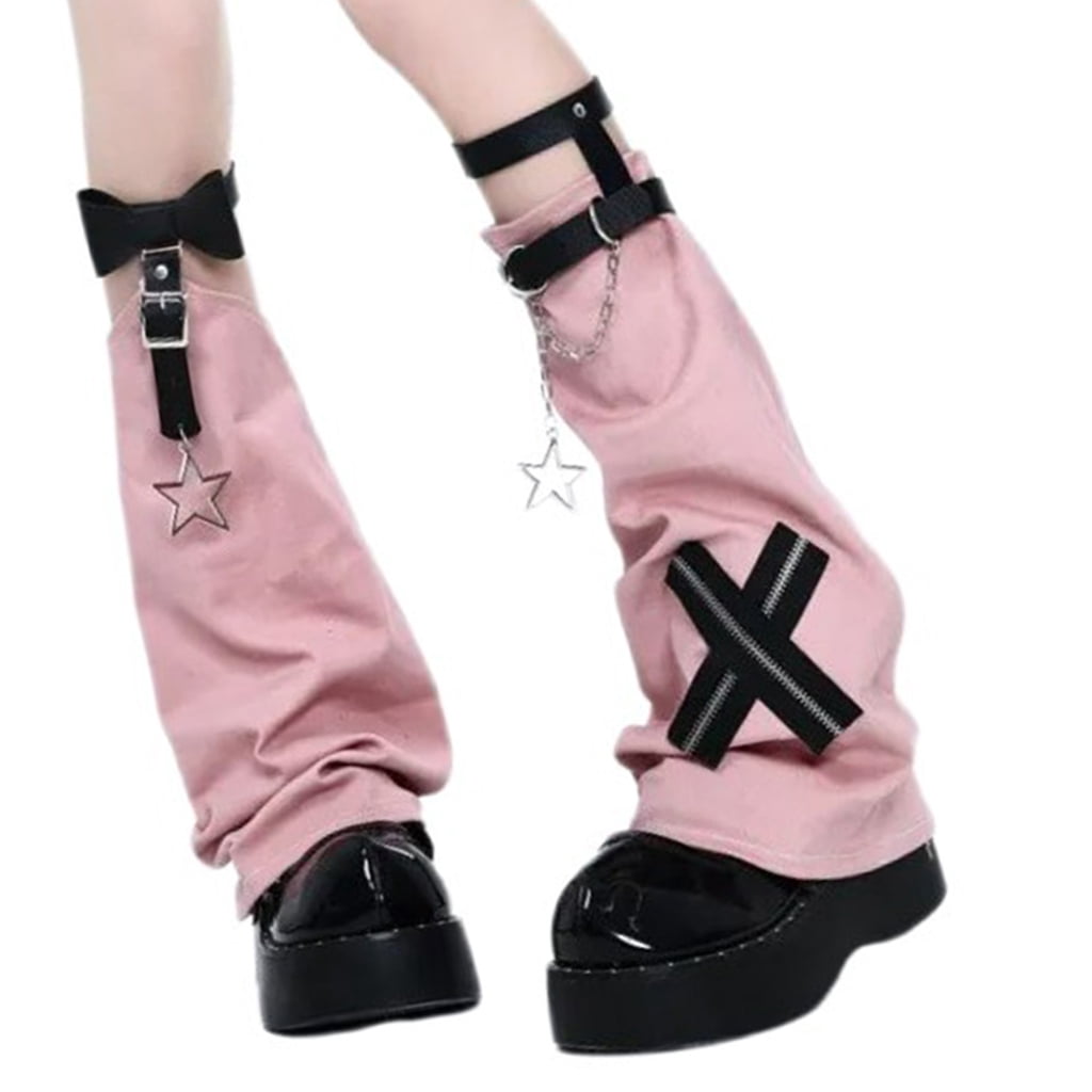 Women Aesthetic Crosses Metal Chain Leg Warmer Socks Punk Buckle ...