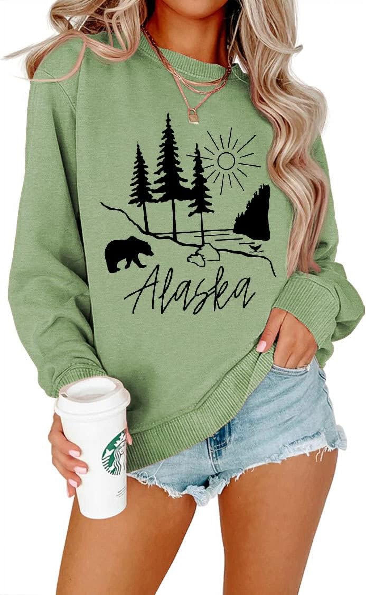 Women Alaska bear print pullover long sleeve sweatshirt - Walmart.com