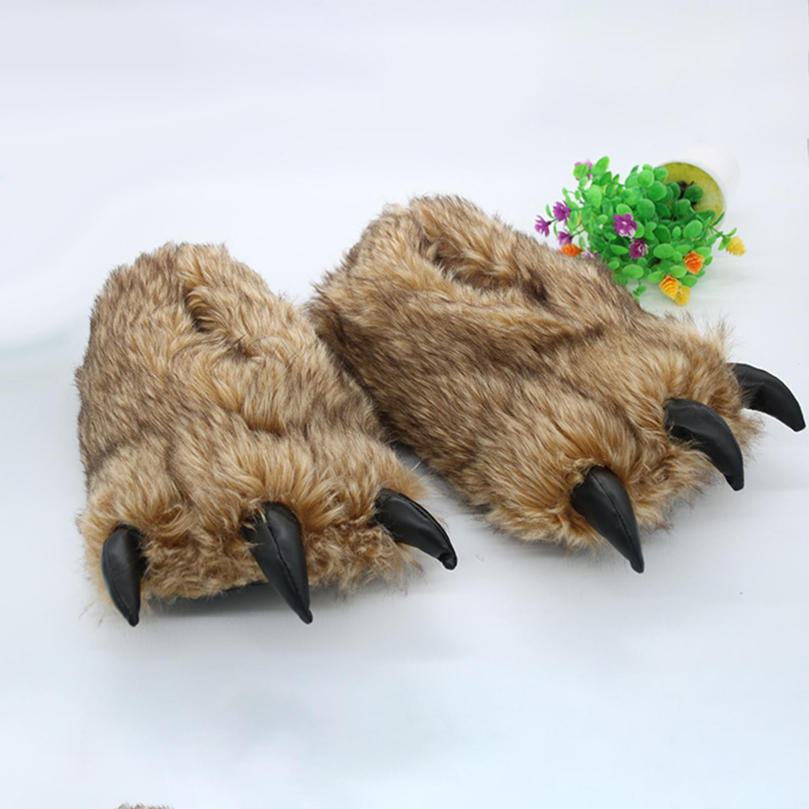 Women Animal Paws Plush Slippers Heel Wrapped Warm House Shoes for ...