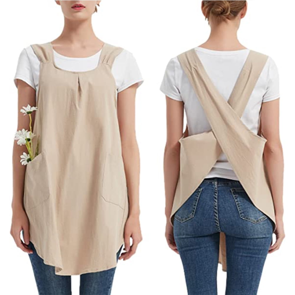 Women Apron Cotton Linen Solid Color Simple Japanese Korean Style Slip ...
