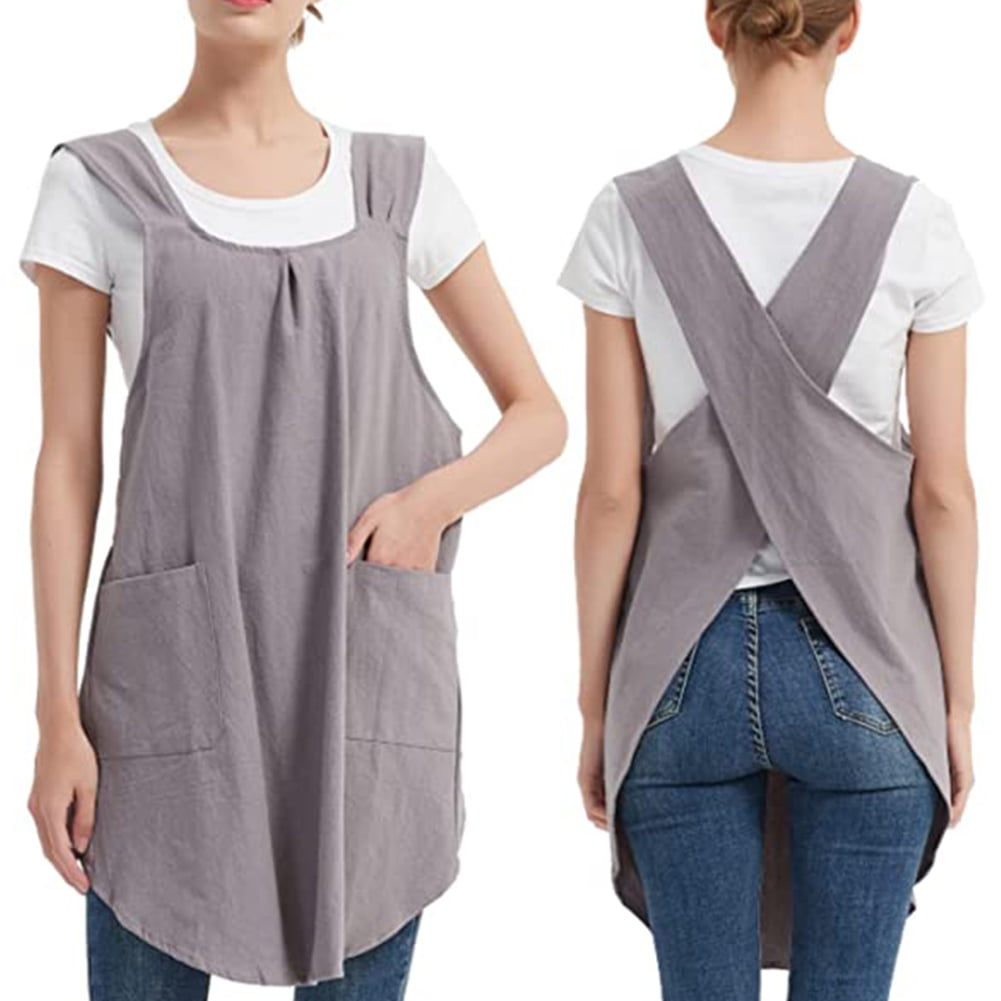 Women Apron Cotton Linen Solid Color Simple Japanese Korean Style Slip ...