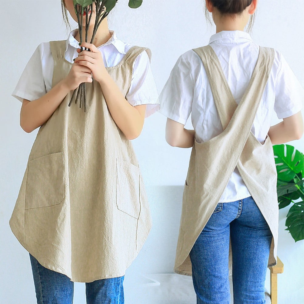 Women Apron Cross Back Cotton Aprons for Painting Housework Florist ...