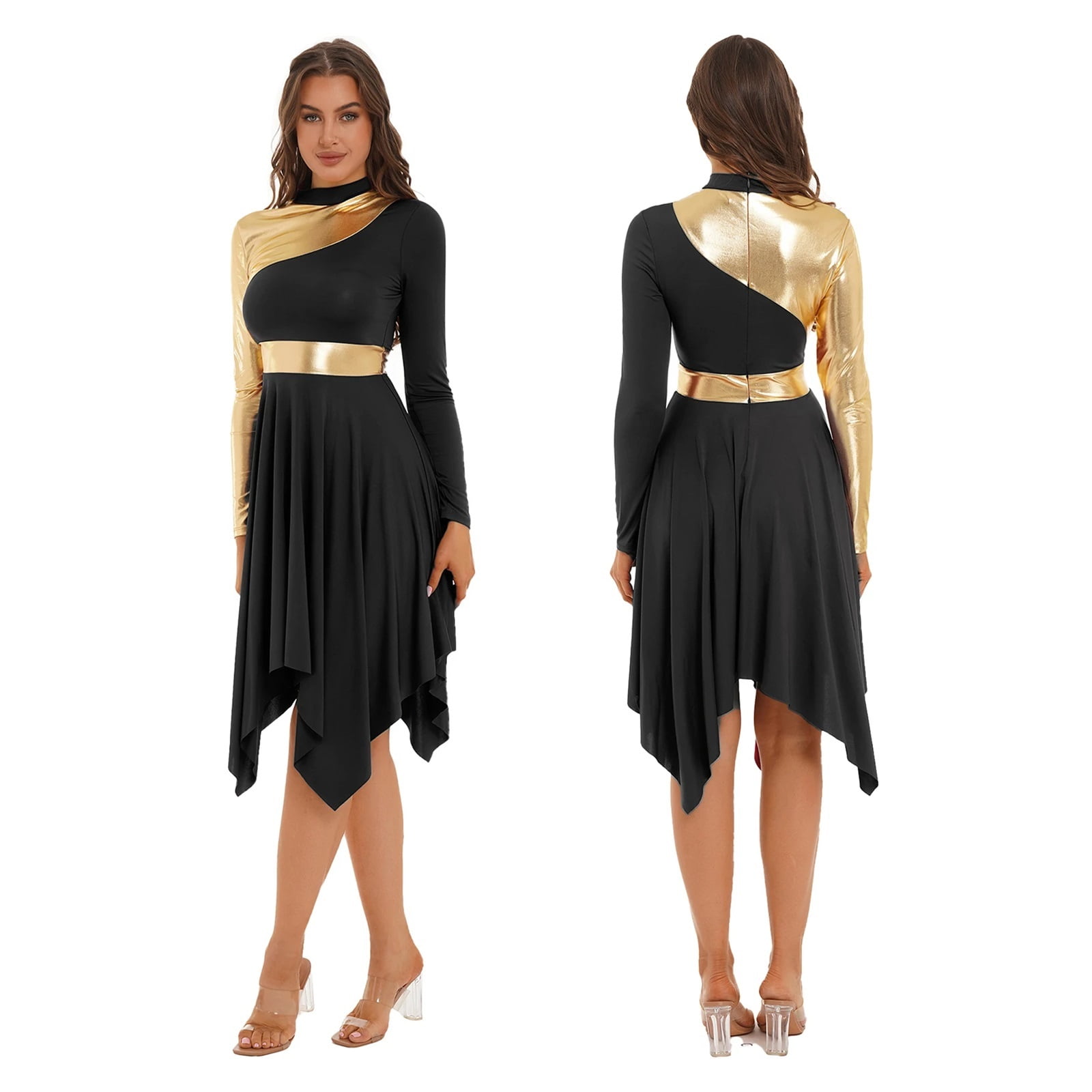 Women Asymmetrical Hem Ballet Dance Tutu Dress Gymnastics Leotard ...