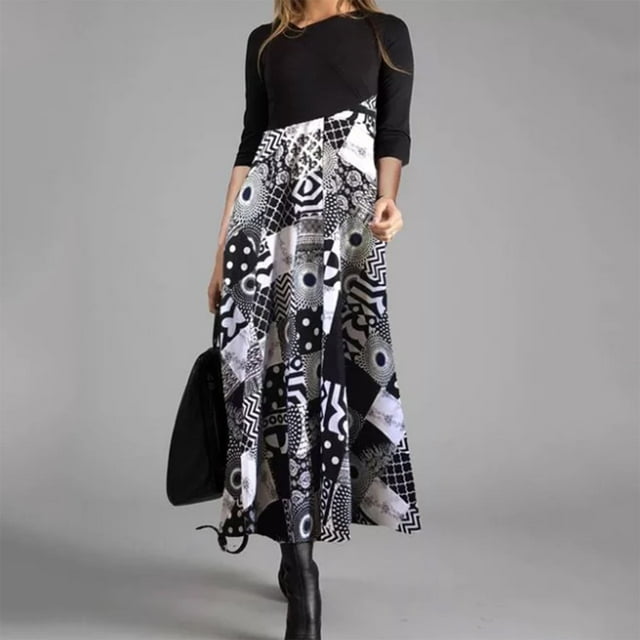 Women Autumn And Winter Casual Slim Long-Sleeved Long Bohemian Printed ...