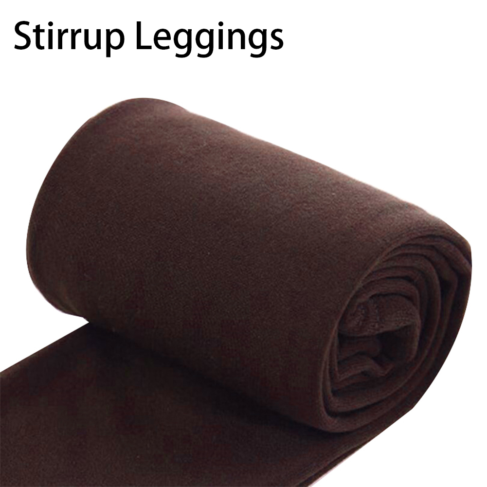 Women Autumn Solid Color Stretchy Fleece Warm Cropped Stirrup Pantyhose ...