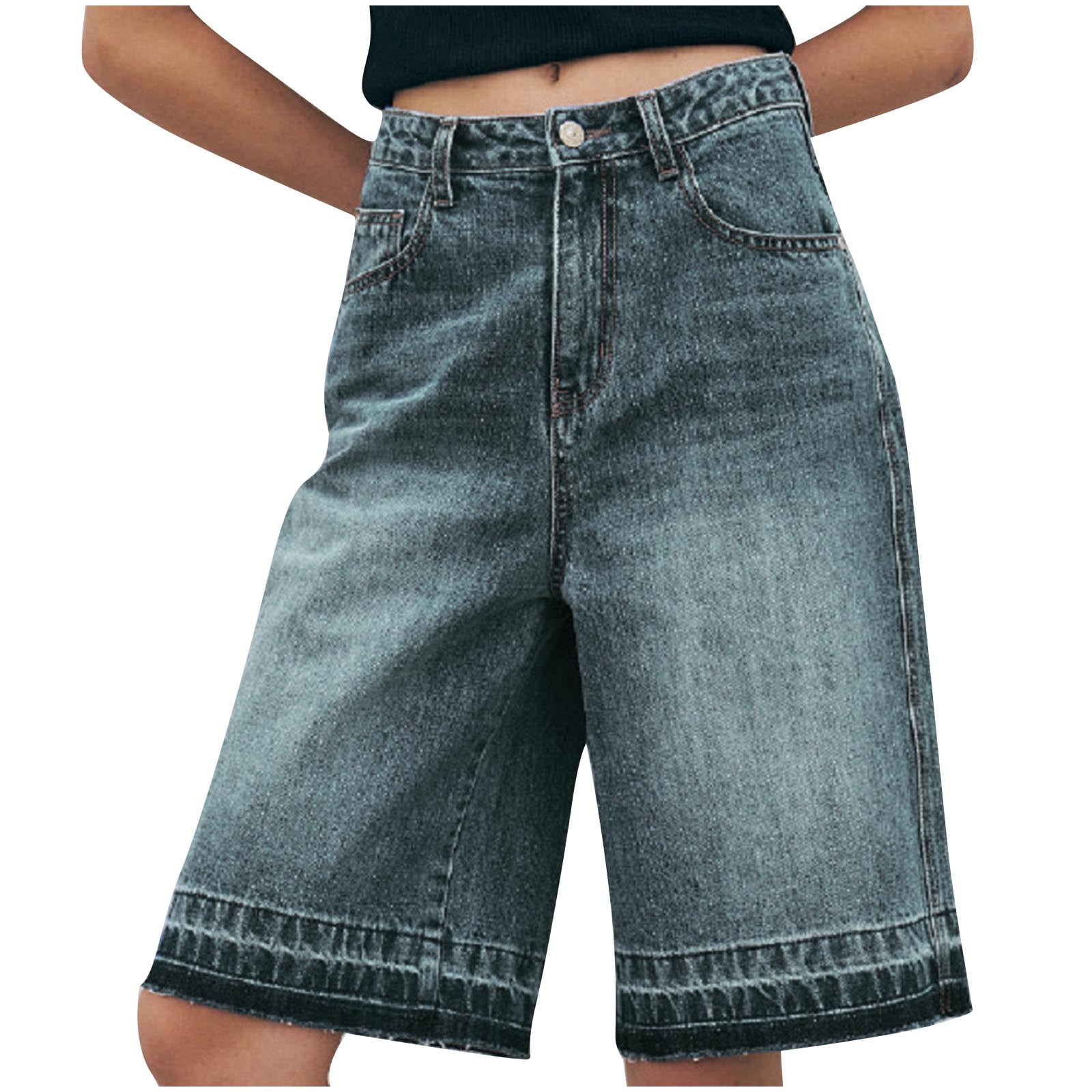 Women Baggy Denim Shorts Loose Mid Rise Cargo Jean Shorts Summer Wide ...