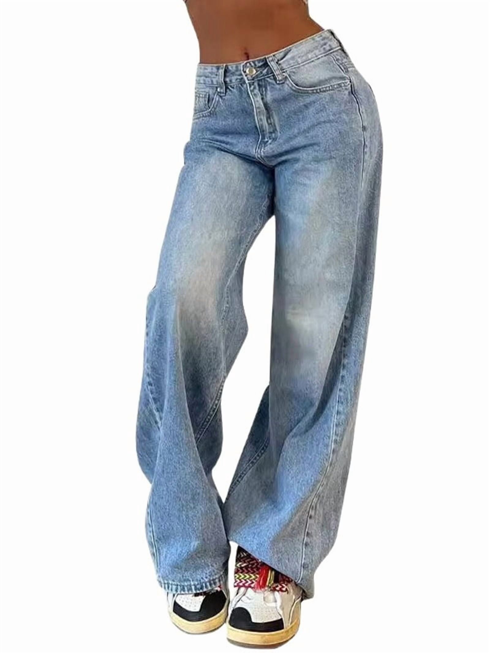 Women Baggy Jeans Mid-Low Waist Boyfriend Streetwear Vintage Jeans Wide ...