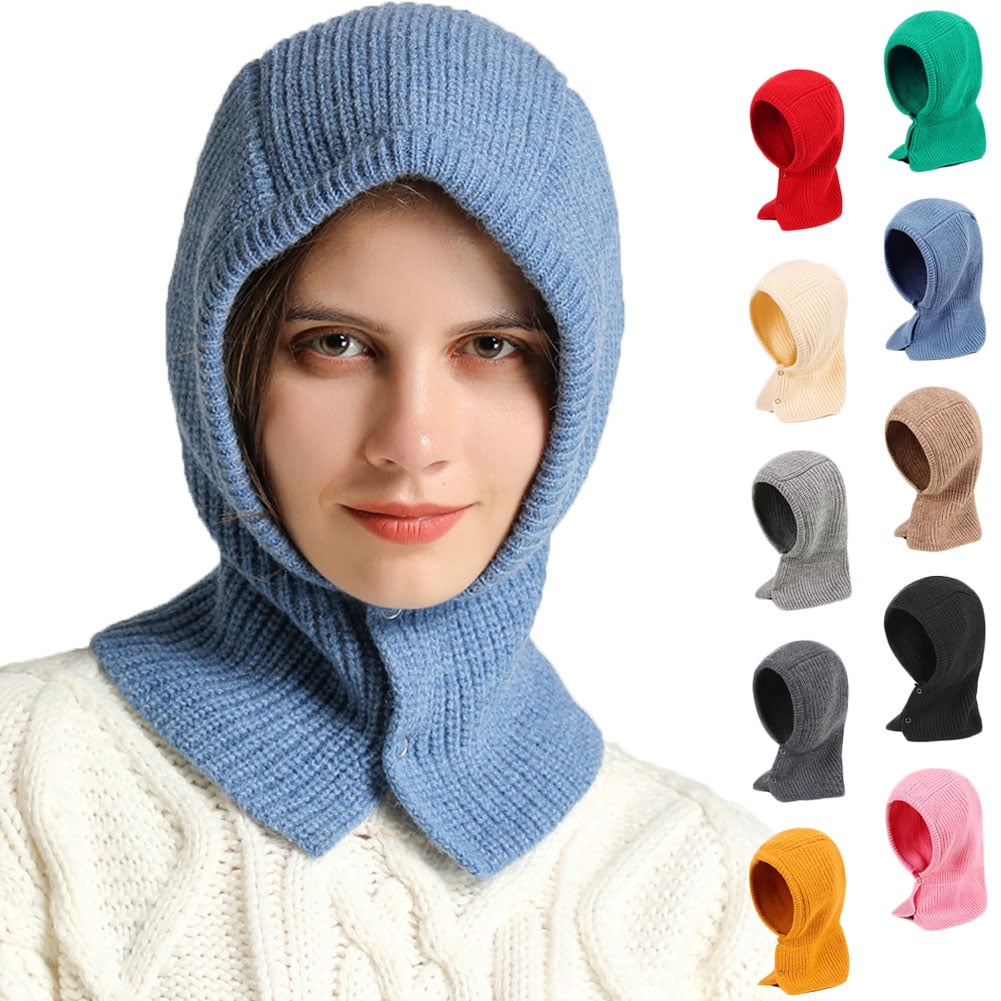 Women Balaclava Elastic Knitted Scarf Hat Beanie Fleece Hood Cycling ...