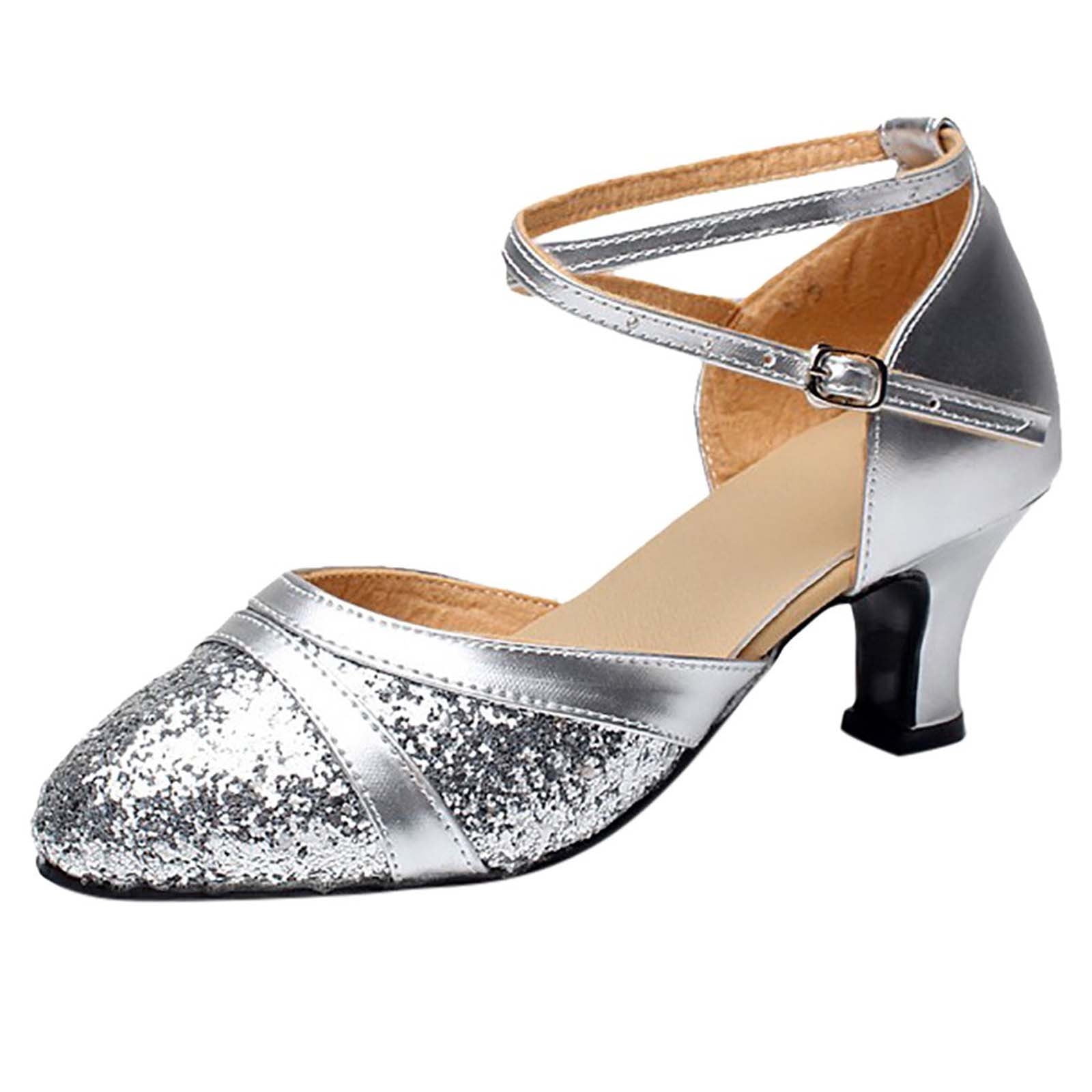Women Ballroom Dance Shoes Latin Salsa Closed Toe 1920s Retro Sequins ...